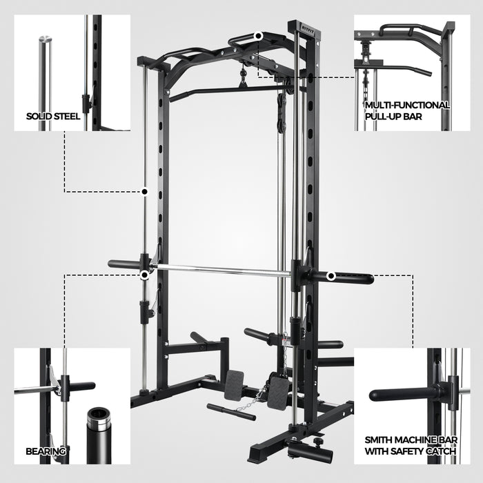 RitFit PSR05 2.0 Multifunctional Smith Machine Power Rack with LAT-Pul