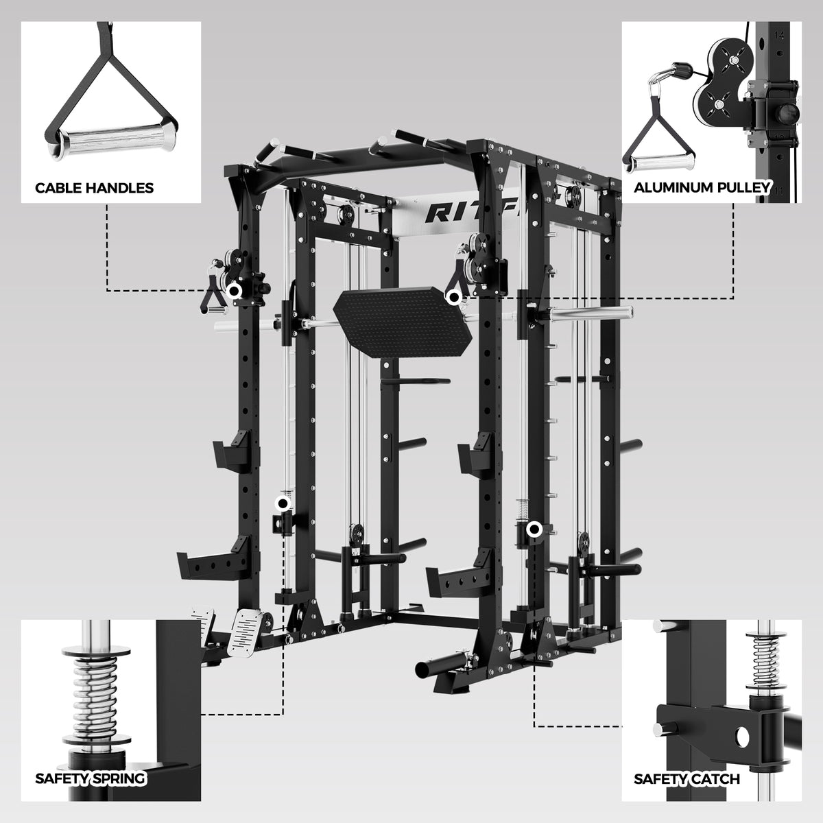 RitFit BUFFALO Smith Machine Home Gym Package with Lat Pull Down and C