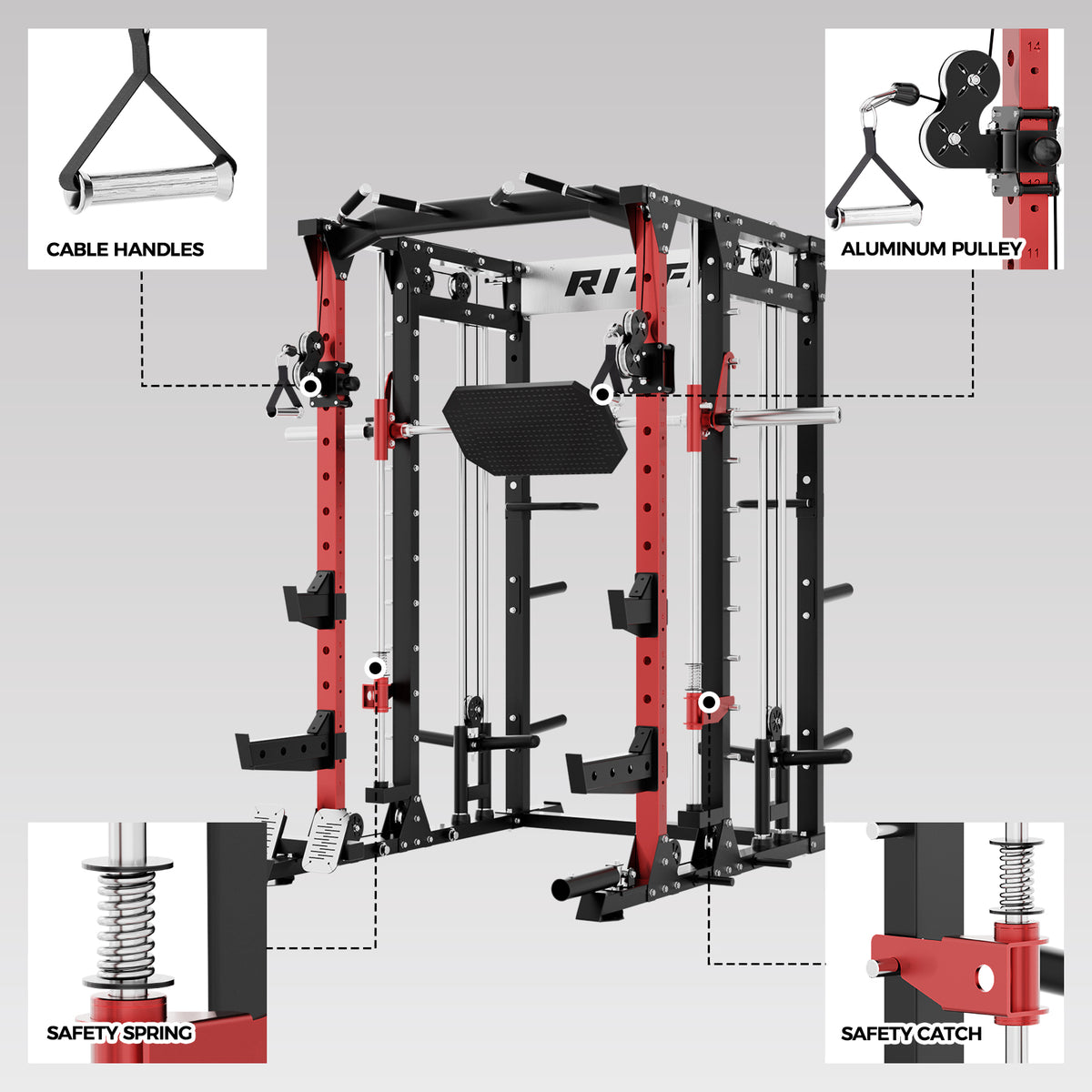 RitFit BUFFALO Smith Machine Home Gym Package with Lat Pull Down and C
