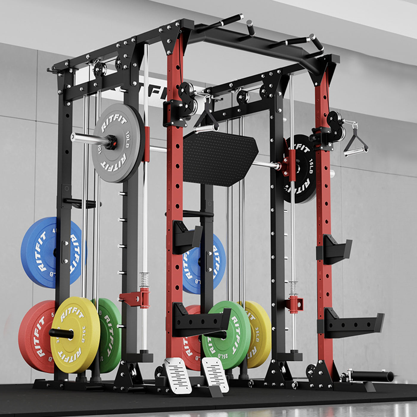 RitFit BUFFALO Smith Machine Home Gym Package with Lat Pull Down and C