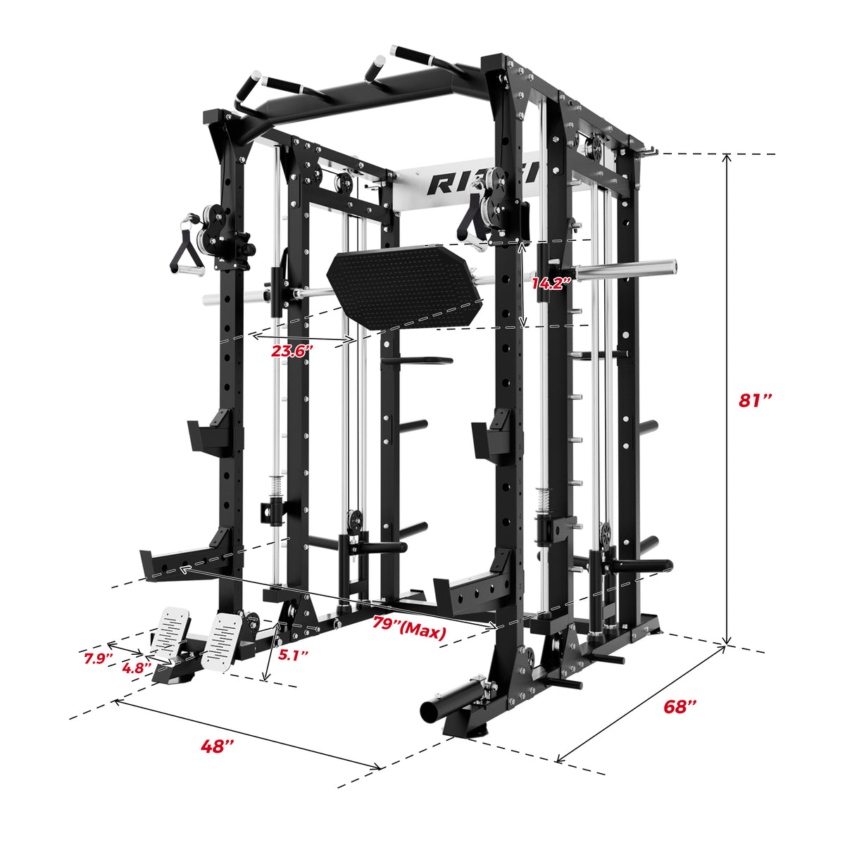 RitFit BUFFALO Multifunctional Smith Machine with Lat Pull Down and Ca