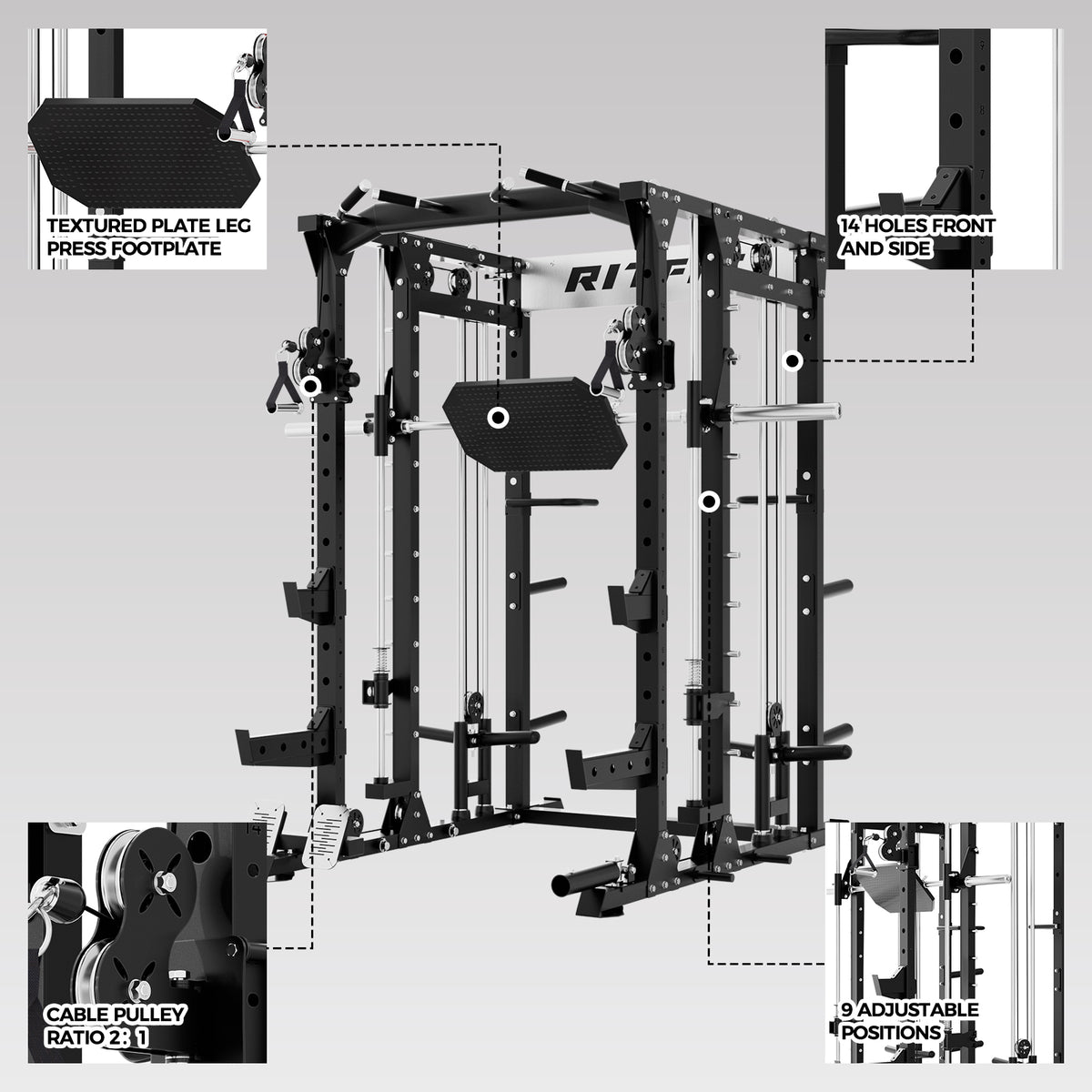 RitFit BUFFALO Smith Machine Home Gym Package with Lat Pull Down and C
