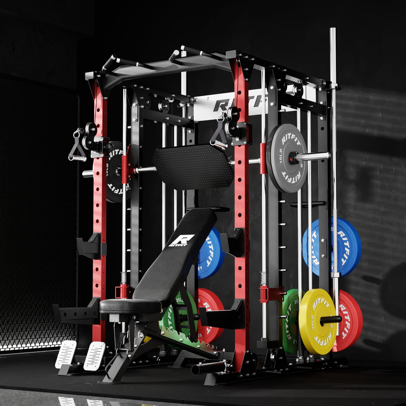 RitFit BUFFALO Smith Machine Home Gym Package with Lat Pull Down and C