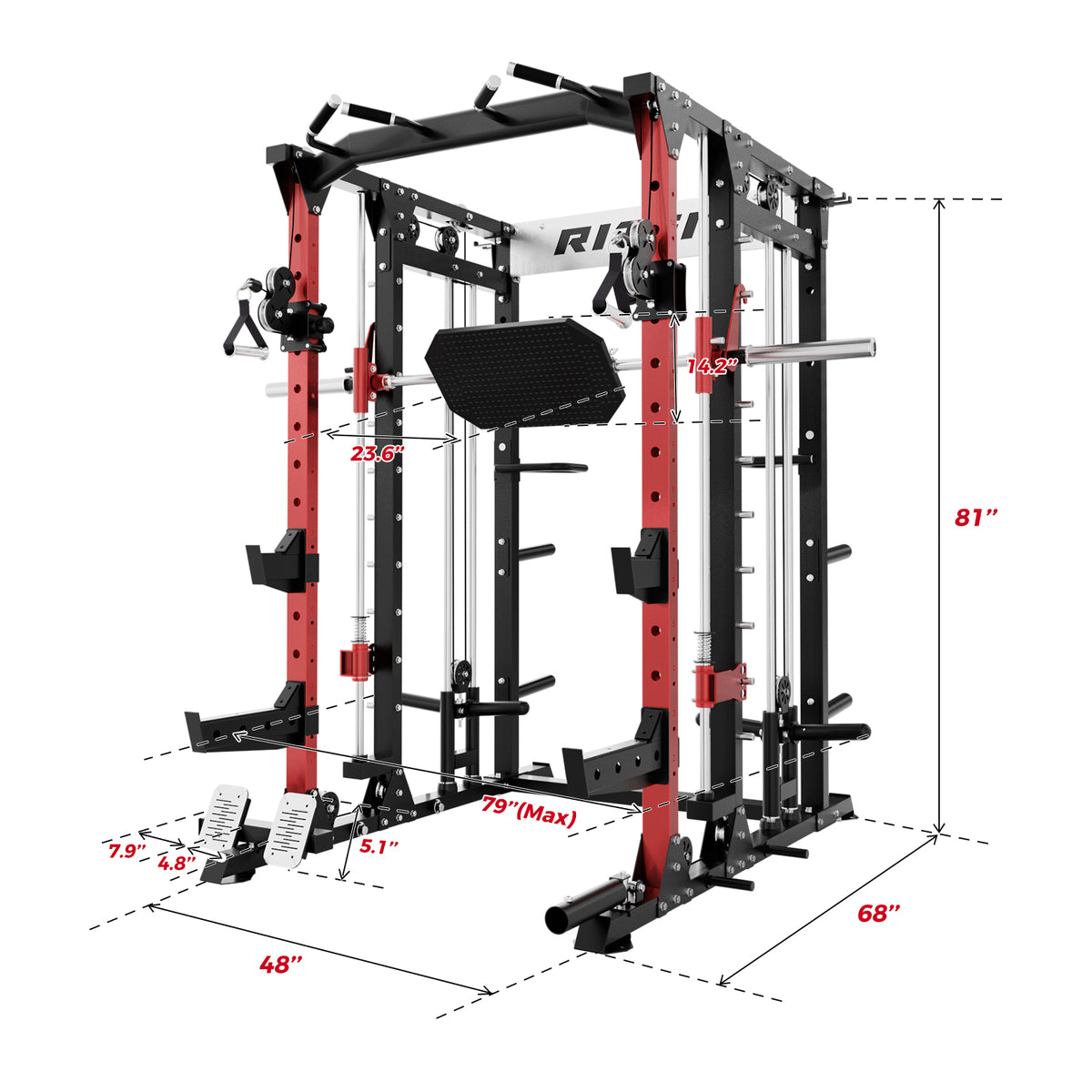 RitFit BUFFALO Smith Machine Home Gym Package with Lat Pull Down and C