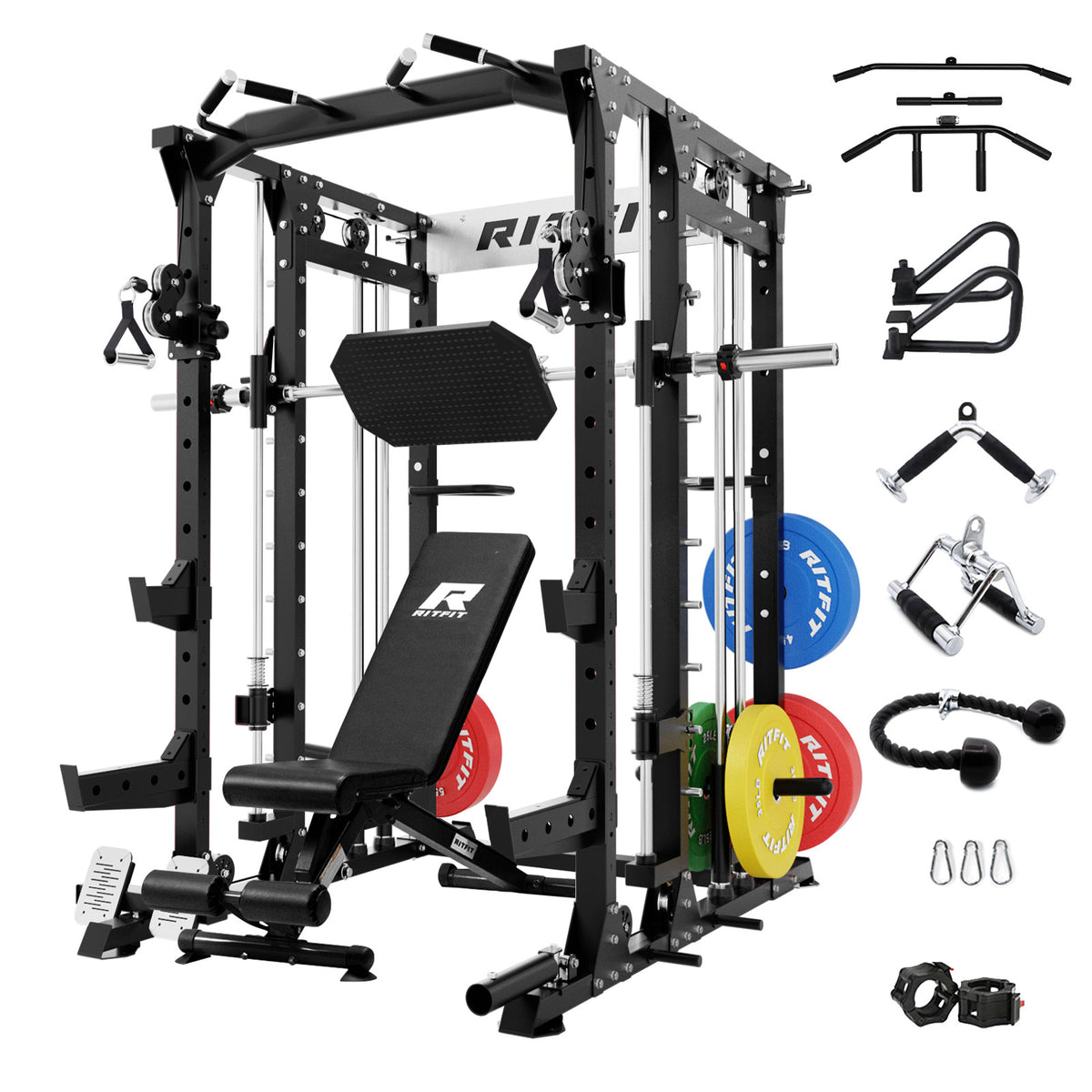RitFit BUFFALO Smith Machine Home Gym Package with Lat Pull Down and C