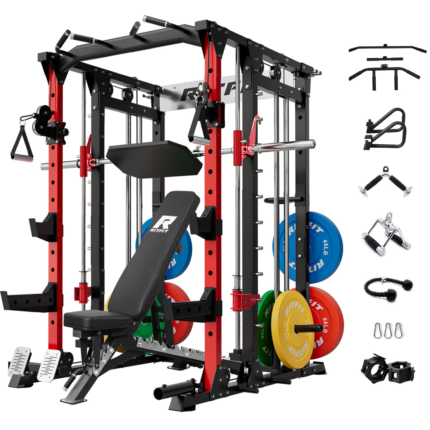 RitFit BUFFALO Smith Machine Home Gym Package with Lat Pull Down and C