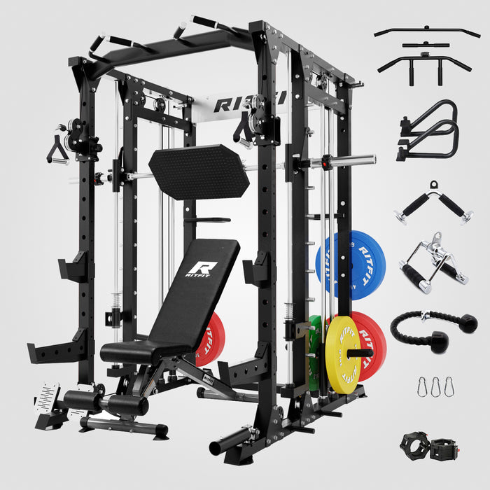 RitFit BUFFALO Smith Machine Home Gym Package with Lat Pull Down and C