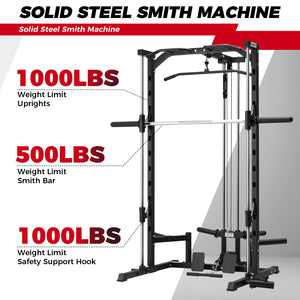 RitFit PSR05 2.0 Multifunctional Smith Machine Power Rack with LAT-Pul