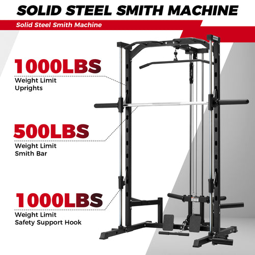 RitFit PSR05 2.0 Multifunctional Smith Machine Power Rack with LAT-Pul