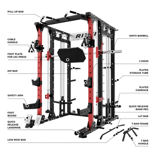 RitFit BUFFALO Smith Machine Home Gym Package with Lat Pull Down and C