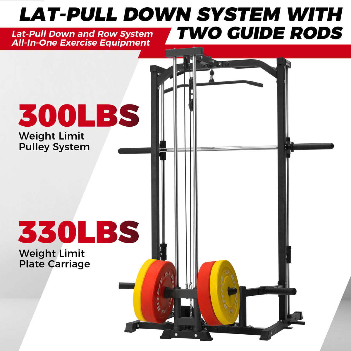 RitFit PSR05 2.0 Multifunctional Smith Machine Power Rack with LAT-Pul