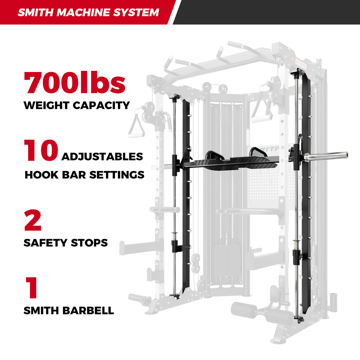 RitFit BPC06 All-In-One Smith Machine with 260LB Weight Stacks