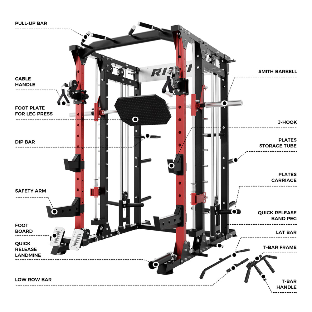 RitFit BUFFALO Smith Machine Home Gym Package with Lat Pull Down and C