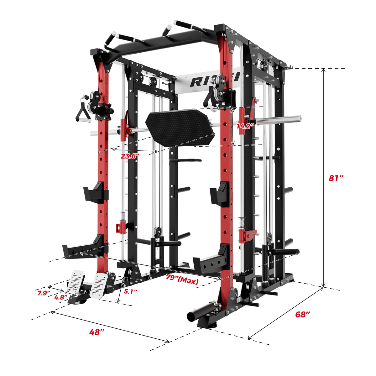 RitFit BUFFALO Smith Machine Home Gym Package with Lat Pull Down and C